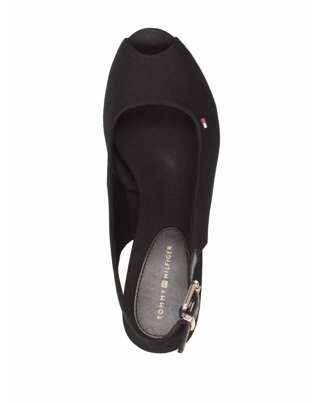 Tommy Hilfiger Iconic Elba Slingback Wedge Sandals in Black | Lyst