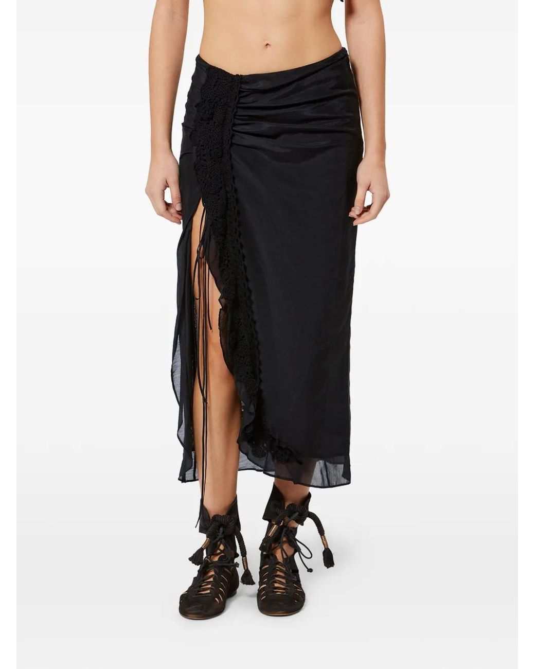 Isabel Marant Velina Crochet Slit Midi Skirt in Black | Lyst