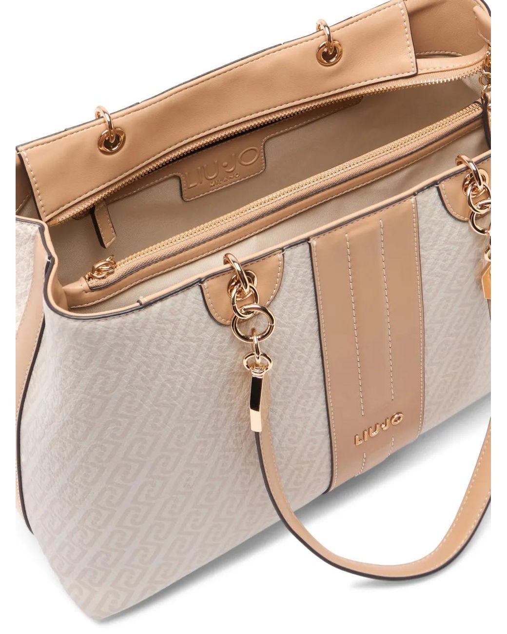 Liu Jo Monogram Logo Drummed Effect Tote Bag in Natural | Lyst UK