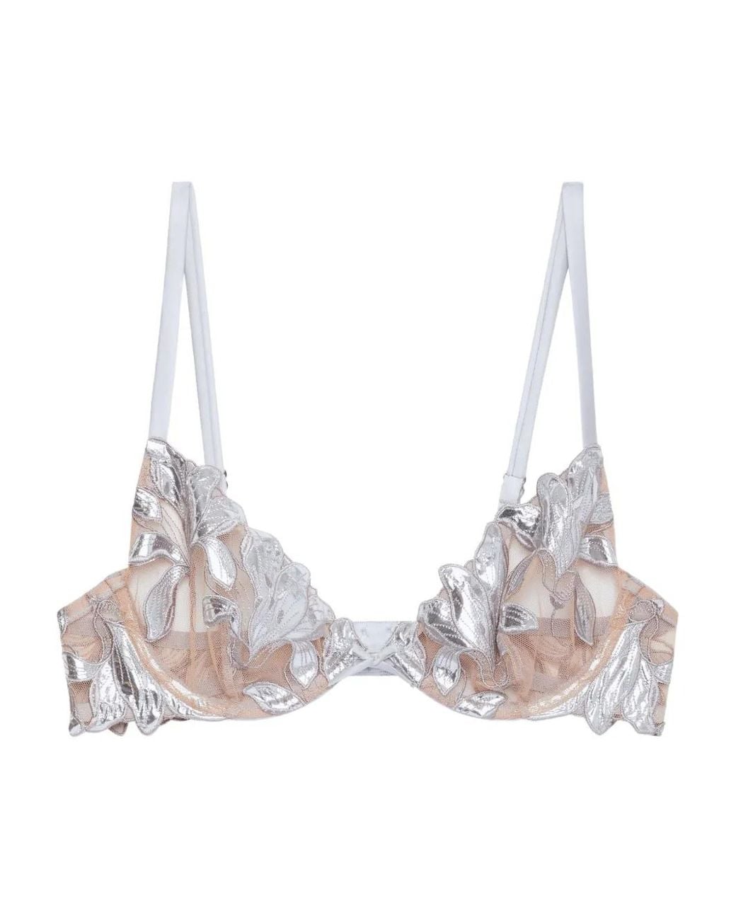 Fleur du Mal Lily Embroidery Plunge Demi Bra in Natural | Lyst UK