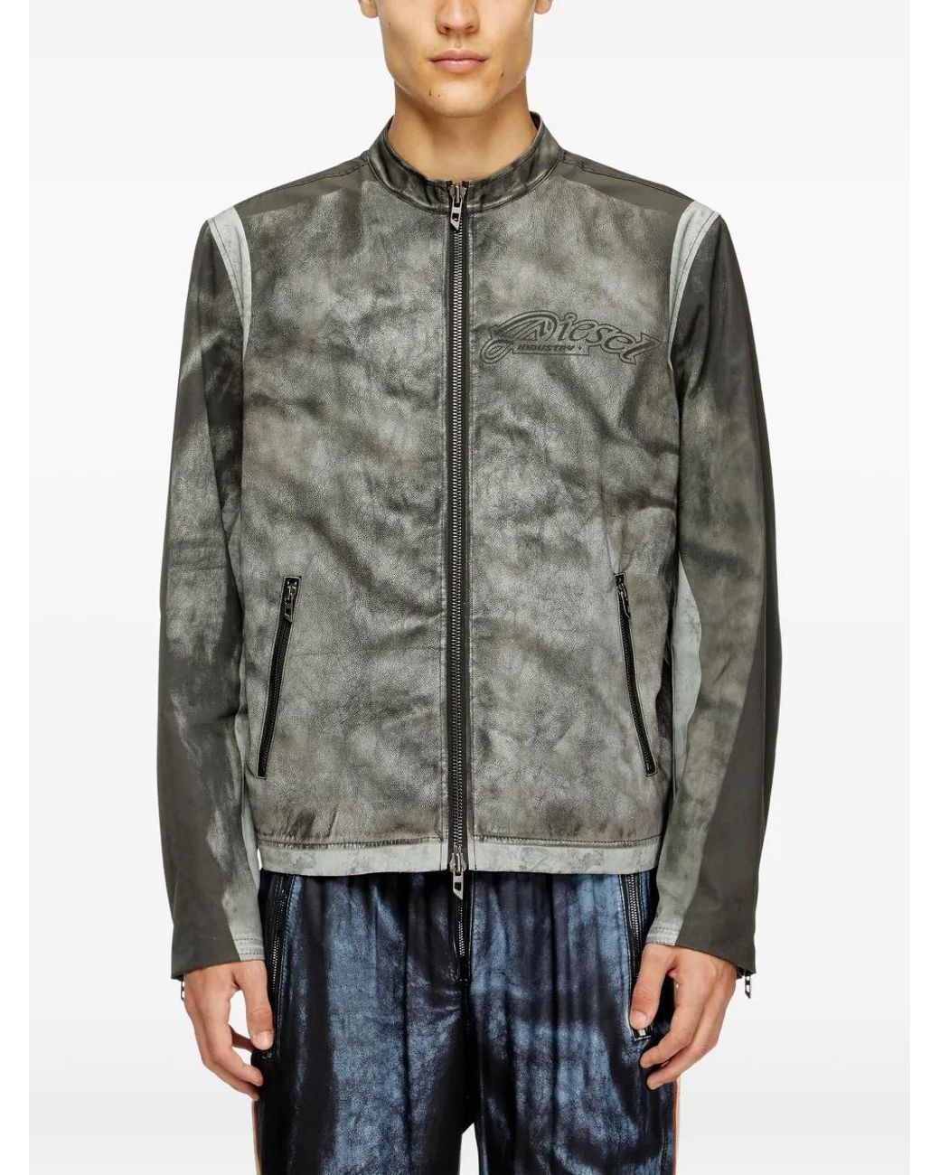 DIESEL J-Evert Panelled Logo Biker Jacket in Green for Men | Lyst
