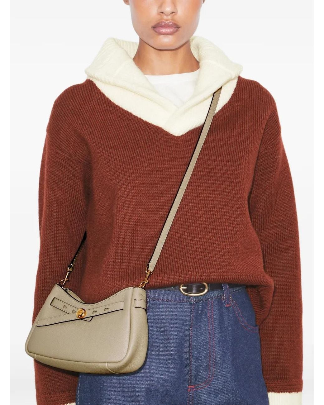 Tory Burch Romy Zip Crossbody Bag in Natural | Lyst