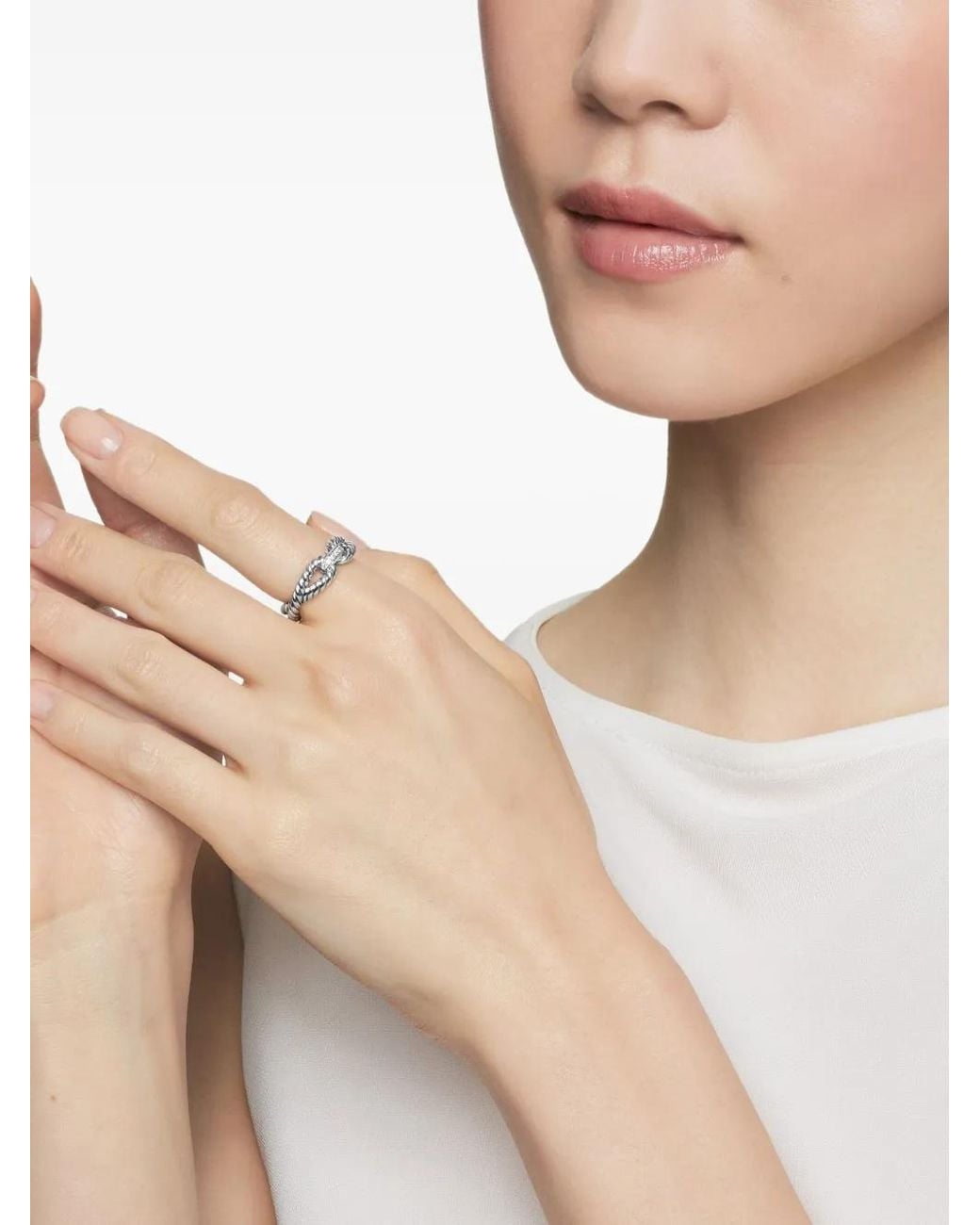 David Yurman Sterling Cable Loop Diamond Band Ring (7Mm) in Metallic | Lyst
