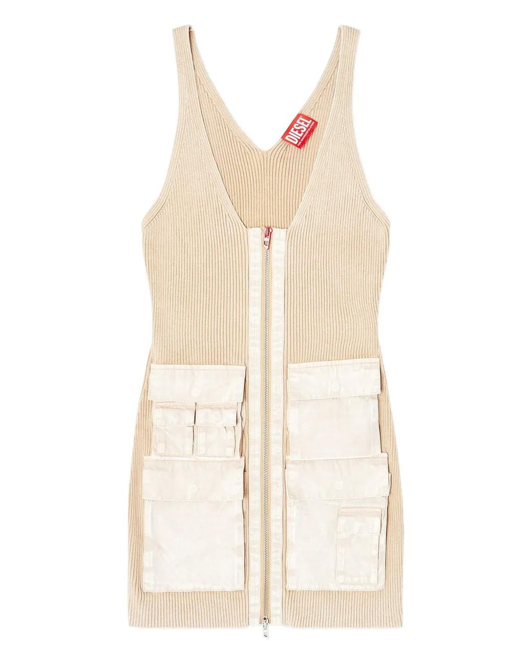 DIESEL M-Gabrielle Cargo-Pockets Ribbed Mini Dress in Natural | Lyst UK