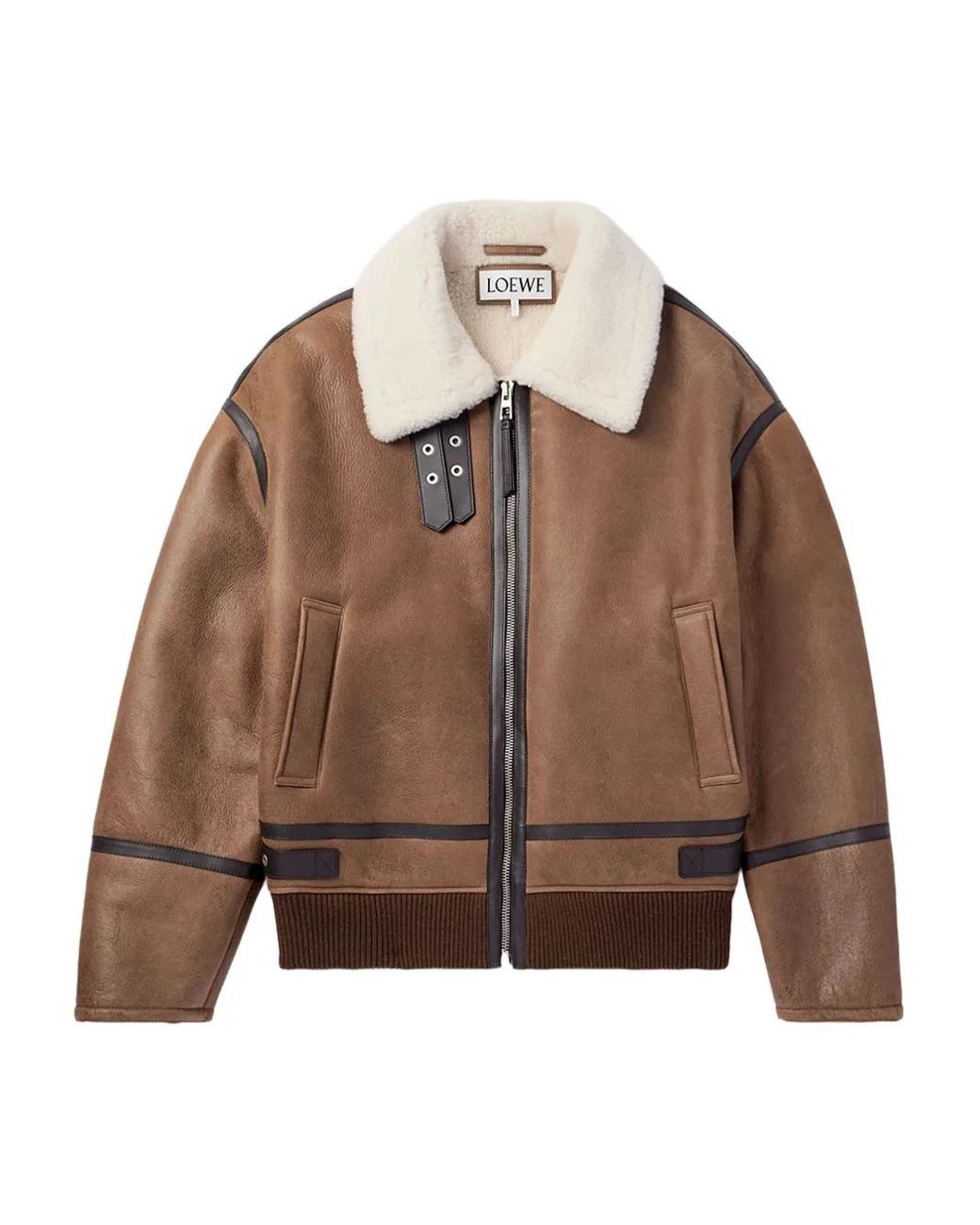 Loewe Shearling Leather-Trimmed Jacket in Brown for Men | Lyst