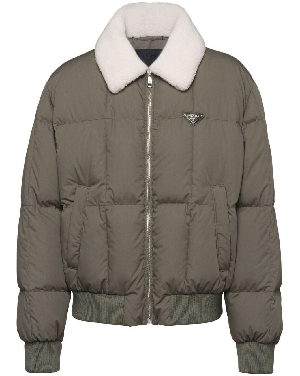 Prada Shearling-Trimmed Cotton Down Jacket in Grey for Men | Lyst UK