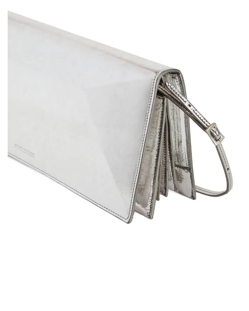 Jil Sander Medium File Laminated Leather Shoulder Bag in White | Lyst