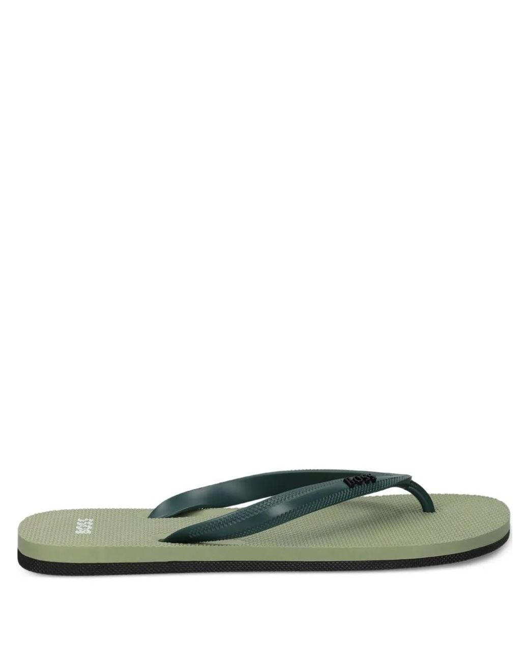 BOSS Flat Slides in Green for Men | Lyst