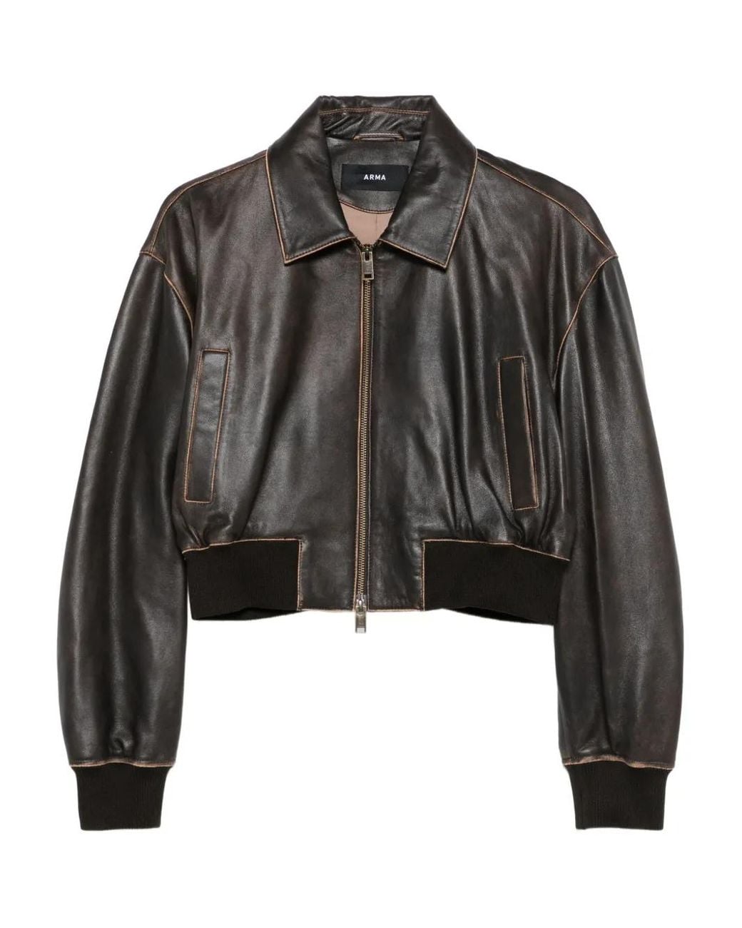 Arma Desy Cropped Zip-Front Leather Jacket in Black | Lyst