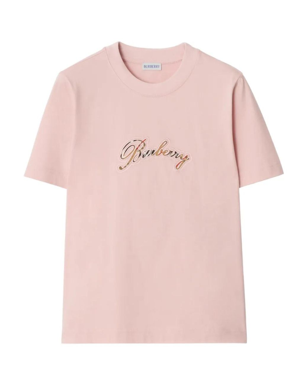 Burberry T-Shirt With Check Cursive Logo in Pink | Lyst UK