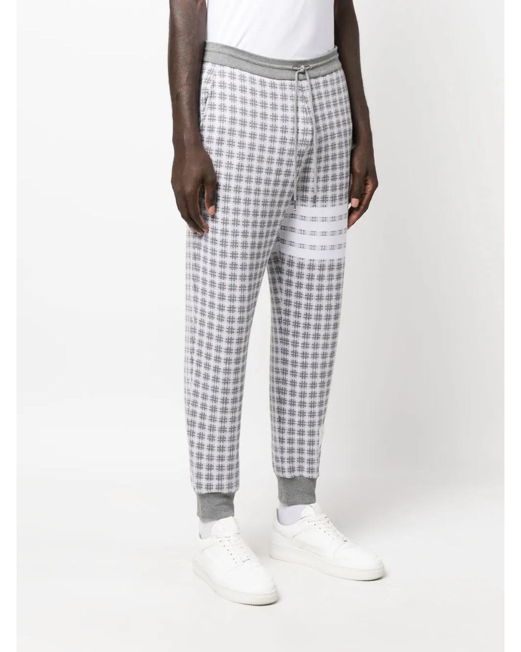 Thom Browne Checked Jacquard Track Pants in White for Men | Lyst