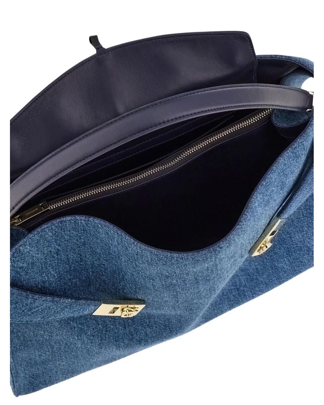 Ferragamo Hug Soft Denim Shoulder Bag in Blue | Lyst
