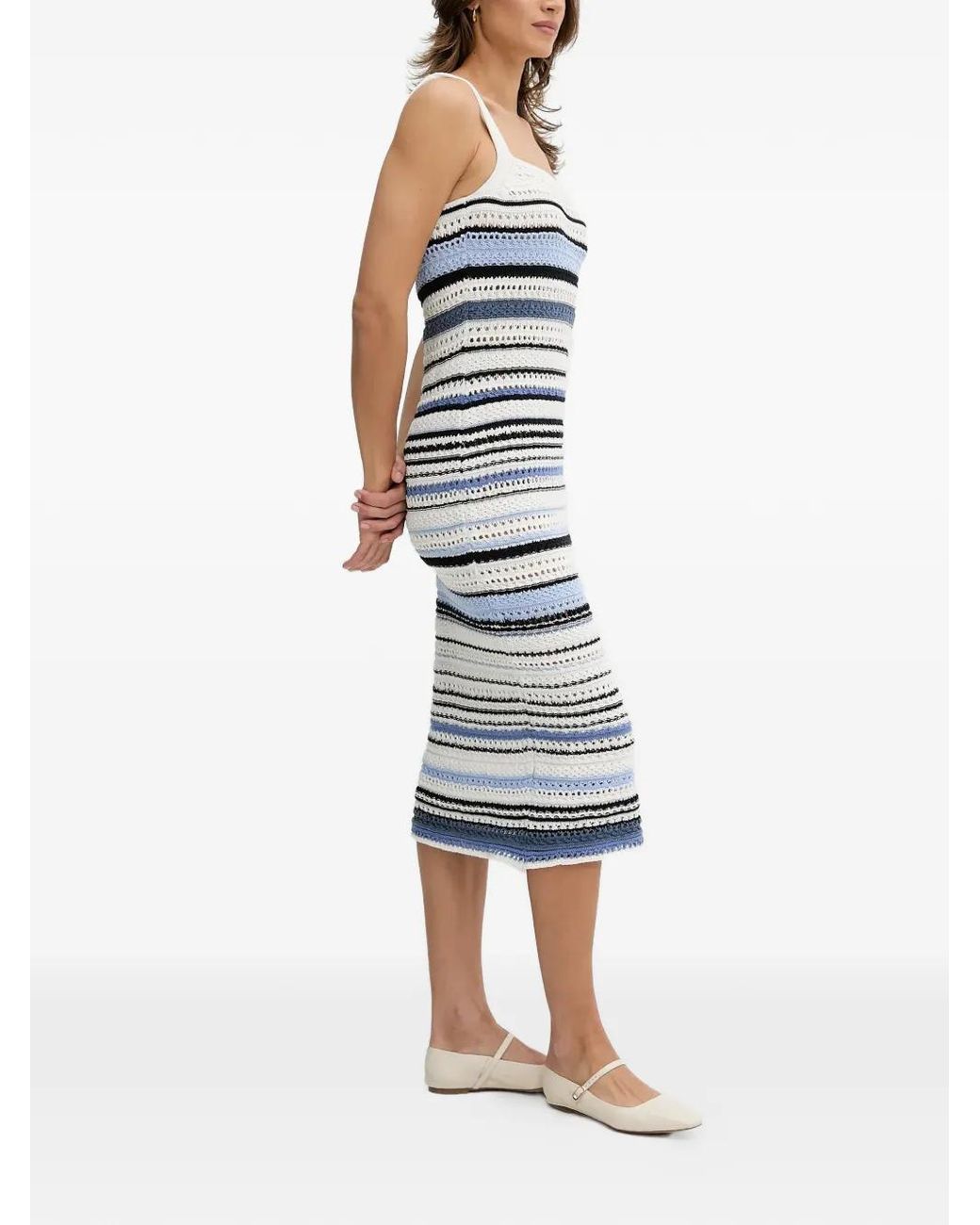 Ouí Striped Crochet Midi Dress in Blue | Lyst