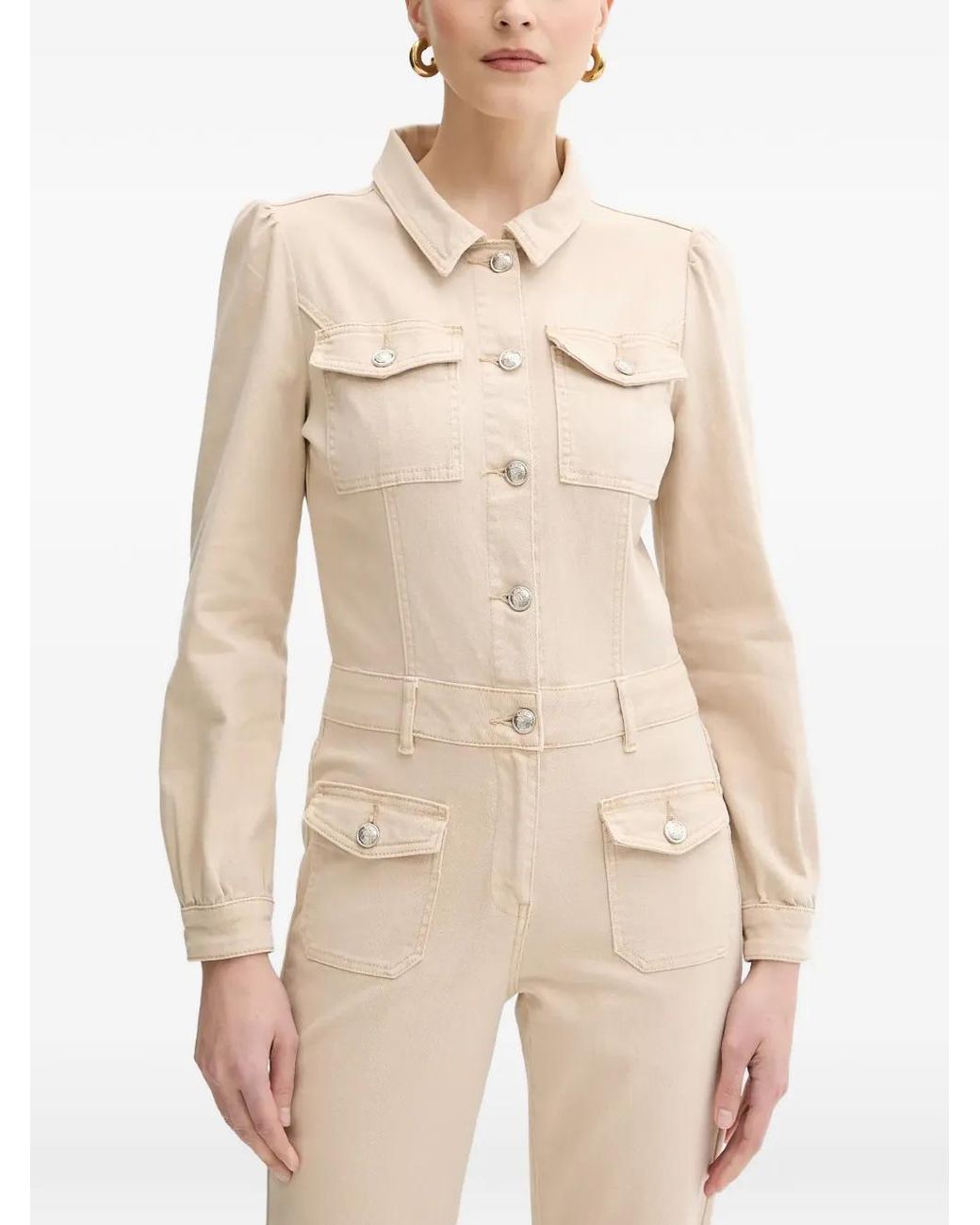Morgan Button Pocket Jumpsuit in Natural | Lyst UK