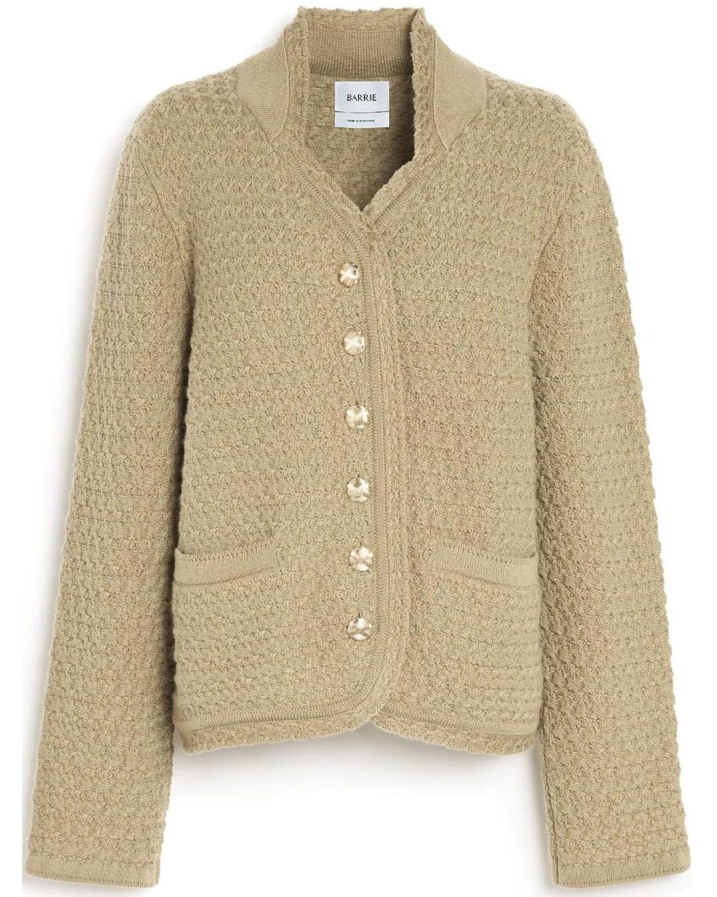 Barrie Cashmere Tweed Cardigan in Natural | Lyst