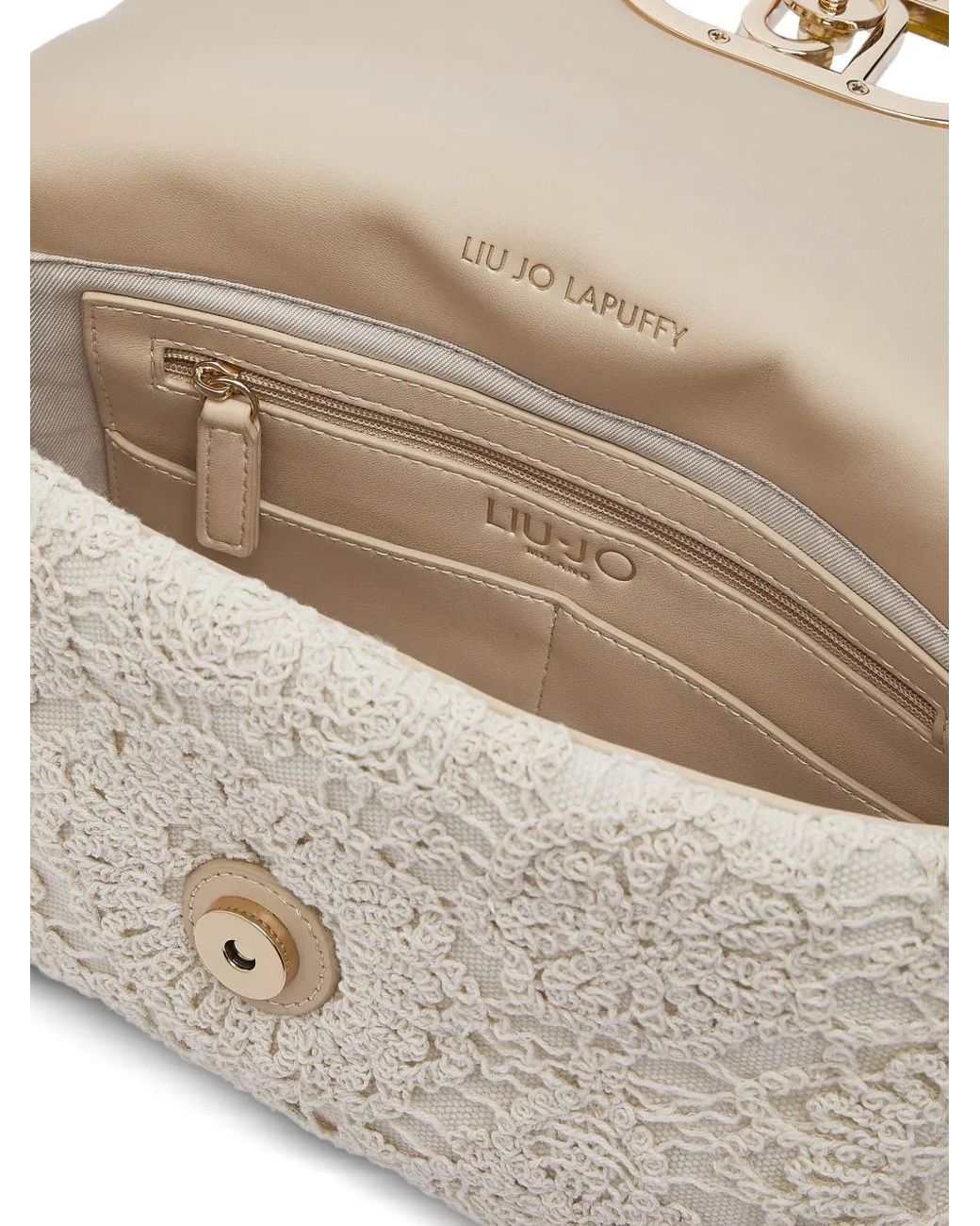 Liu Jo Medium Lapuffy Logo-Plaque Shoulder Bag in Natural | Lyst