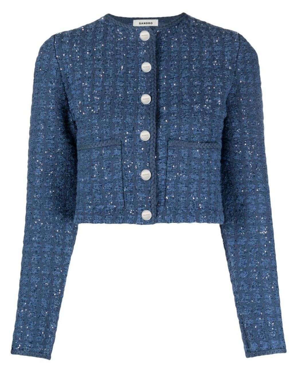 Sandro Sequin-Embellished Cropped Tweed Jacket in Blue | Lyst