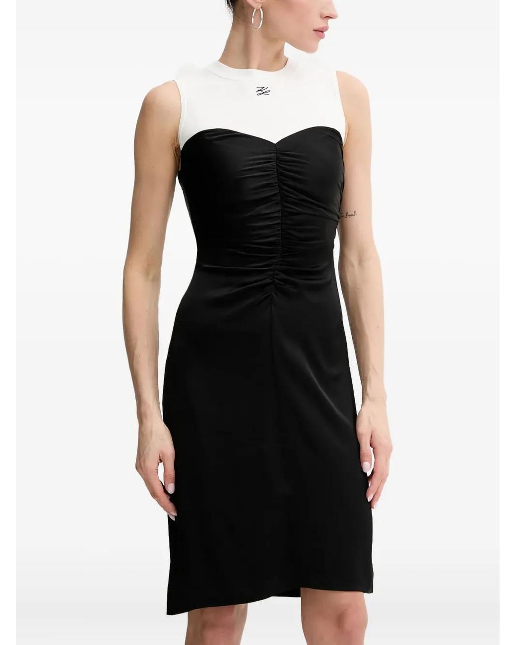 KARL LAGERFELD Ruching-Detail Sleeveless Dress in Black | Lyst