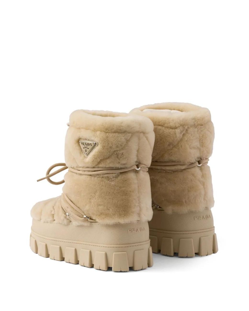 Prada Après Ski Shearling Boots in Natural | Lyst