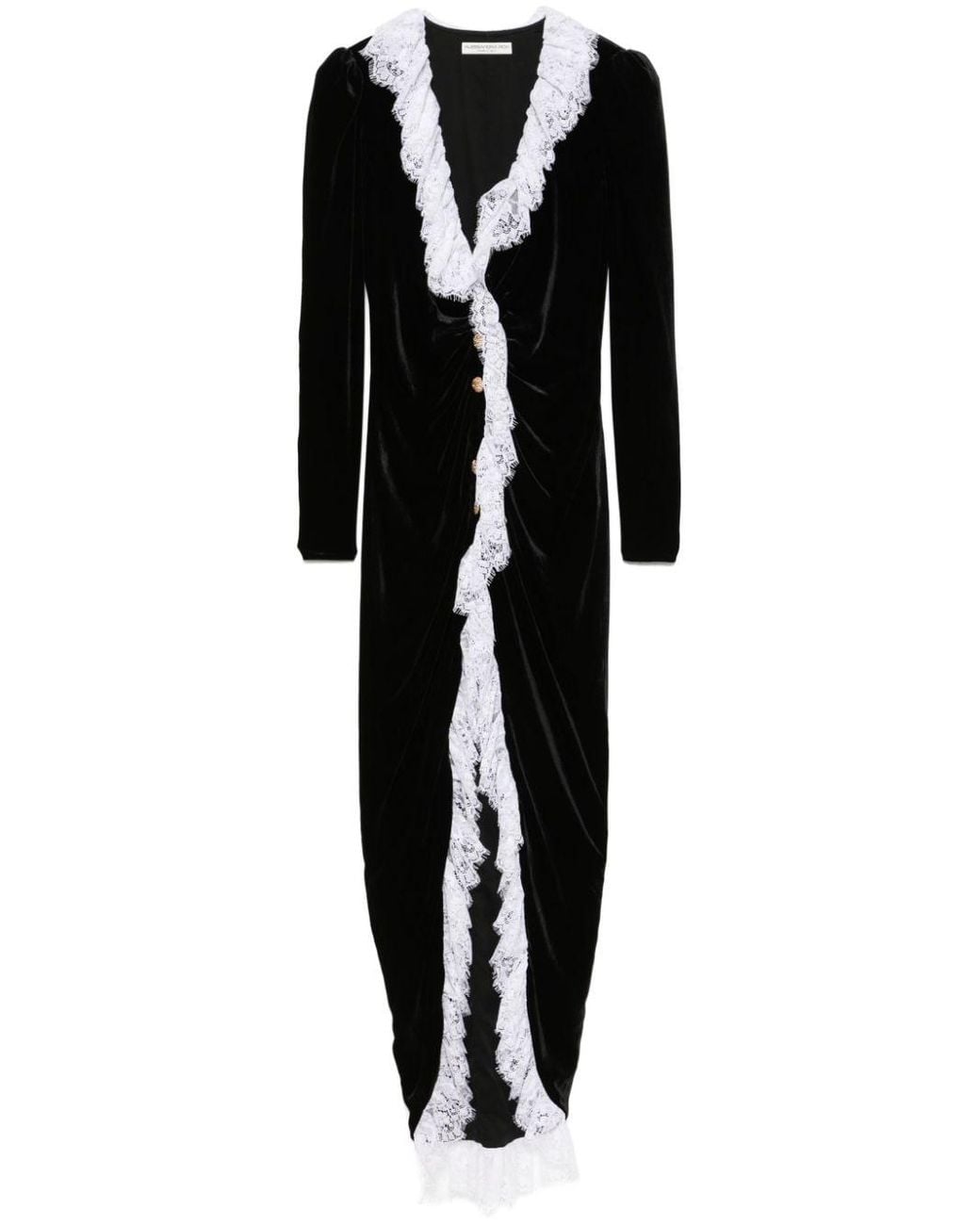 Alessandra Rich Lace-Ruffle Maxi Dress in Black | Lyst UK
