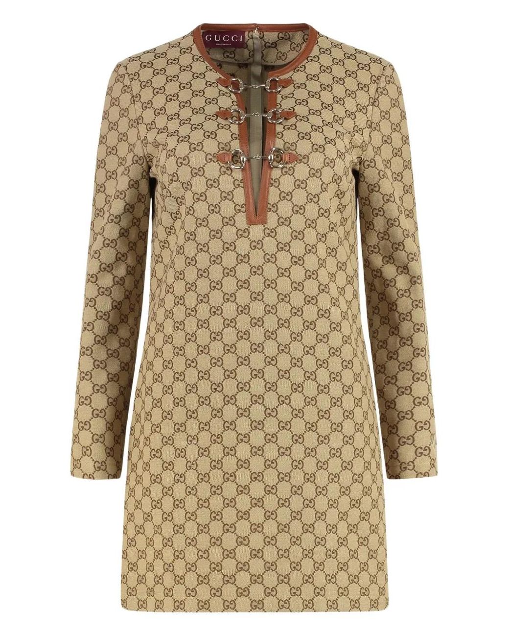 Gucci Gg Supreme Canvas Horsebit-Detail Mini Dress in Natural | Lyst