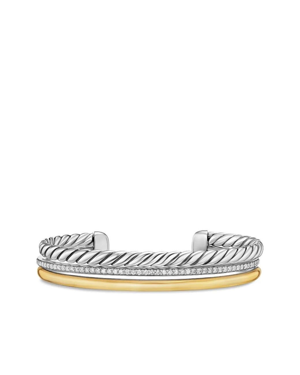 David Yurman 18K And Sterling Dy Mercer Three Row Diamond Bangle in ...
