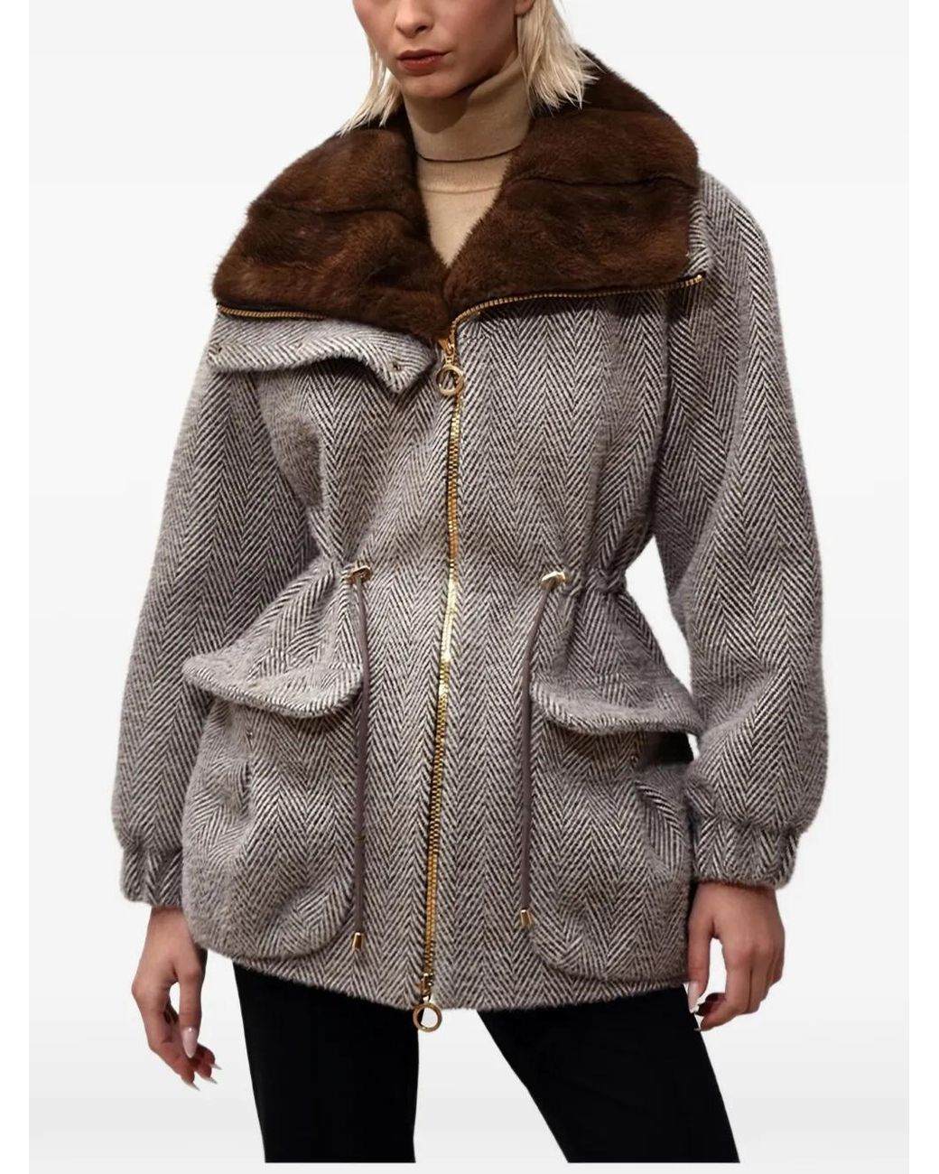 Poche Paris Herringbone-pattern Jacket in Brown | Lyst UK