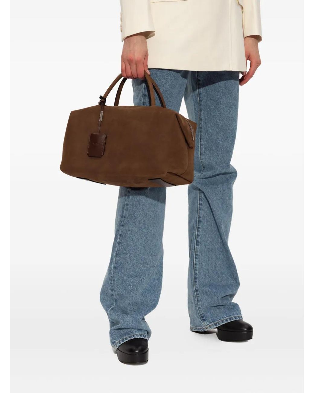 Max Mara Small Holdall Suede Tote Bag in Brown | Lyst