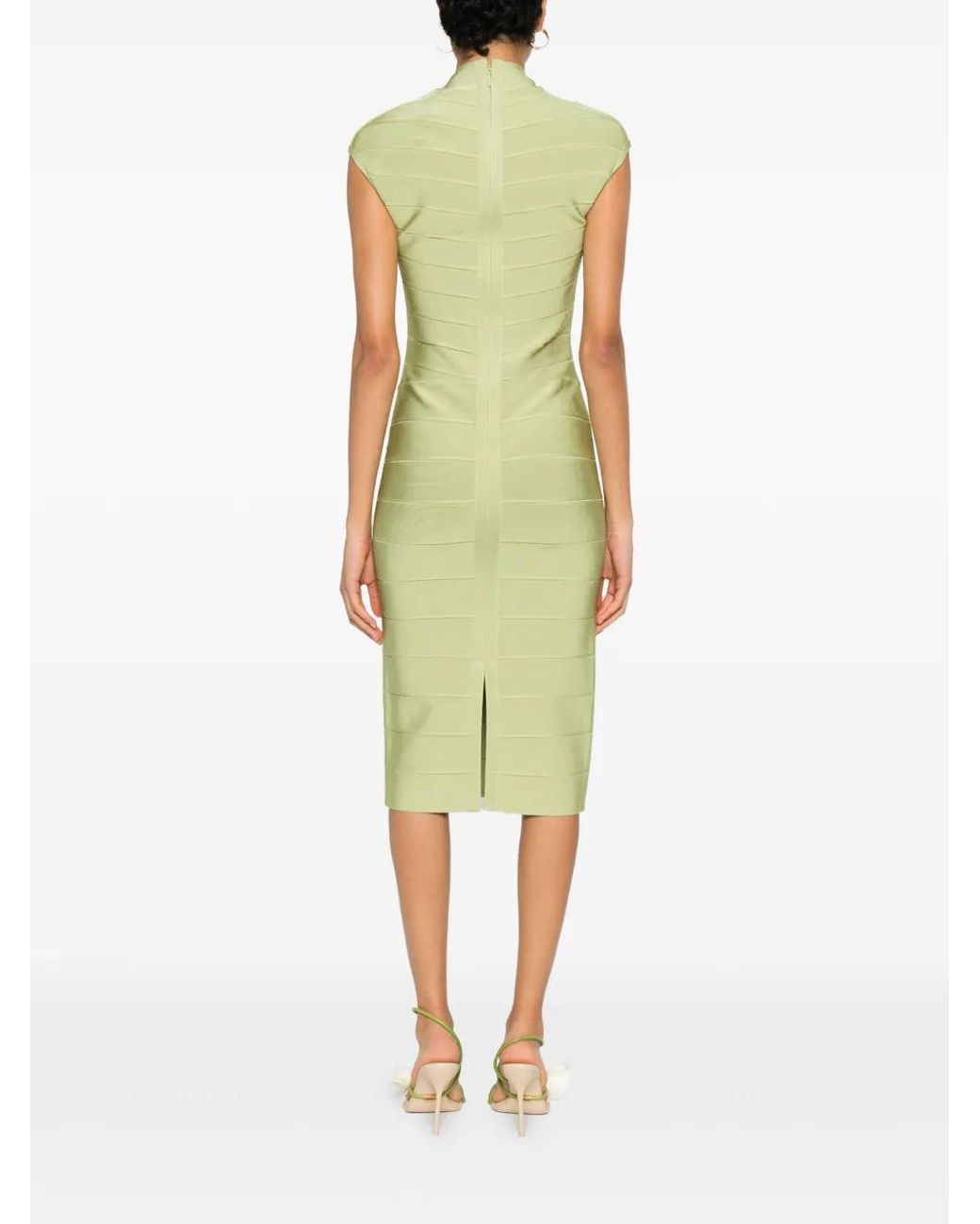 Hervé Léger Davina Ribbed Midi Dress in Green | Lyst