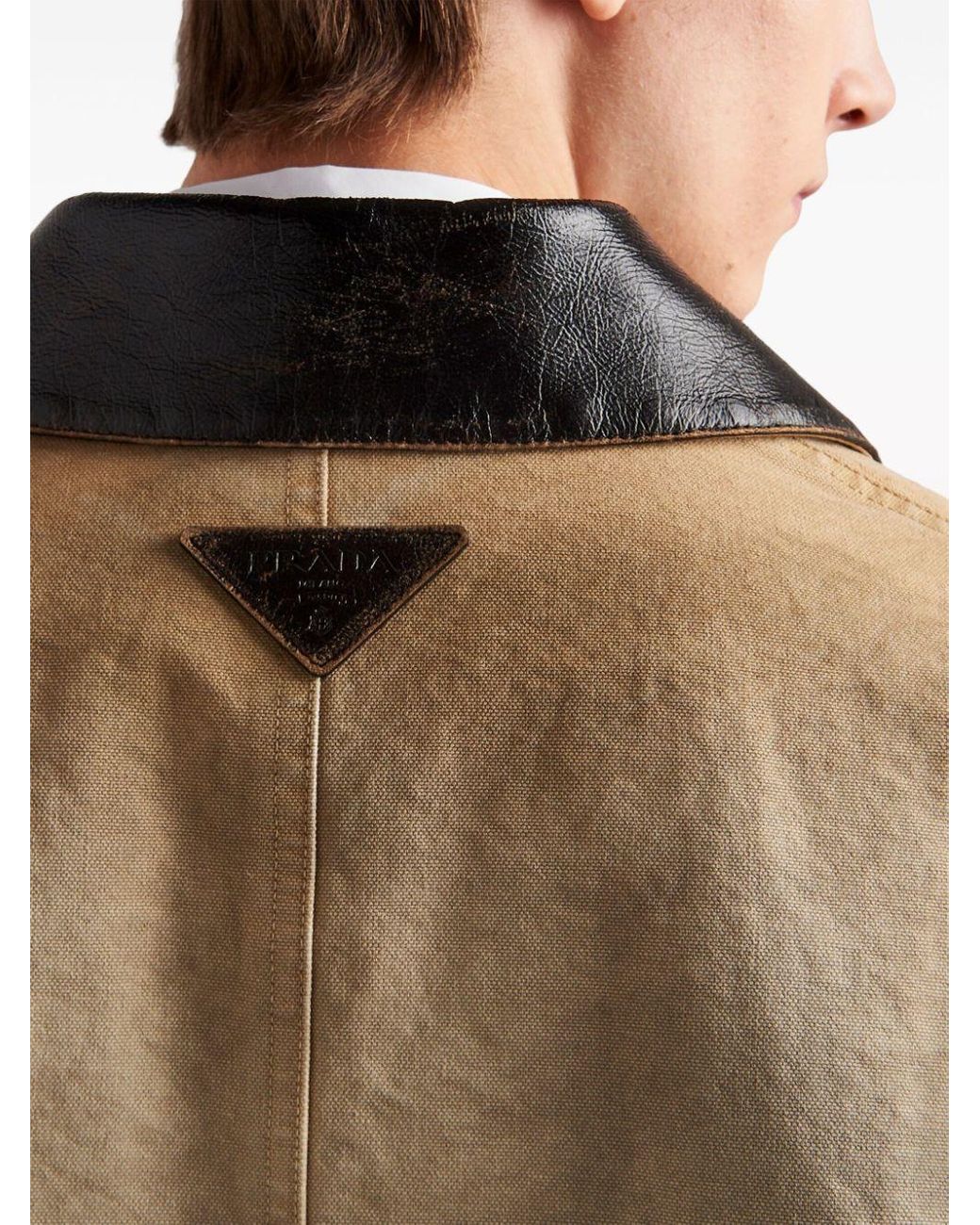 Prada Triangle-Logo Distressed Denim Jacket in Brown for Men Prada Triangle-Logo Distressed Denim Jacket in Brown for Men