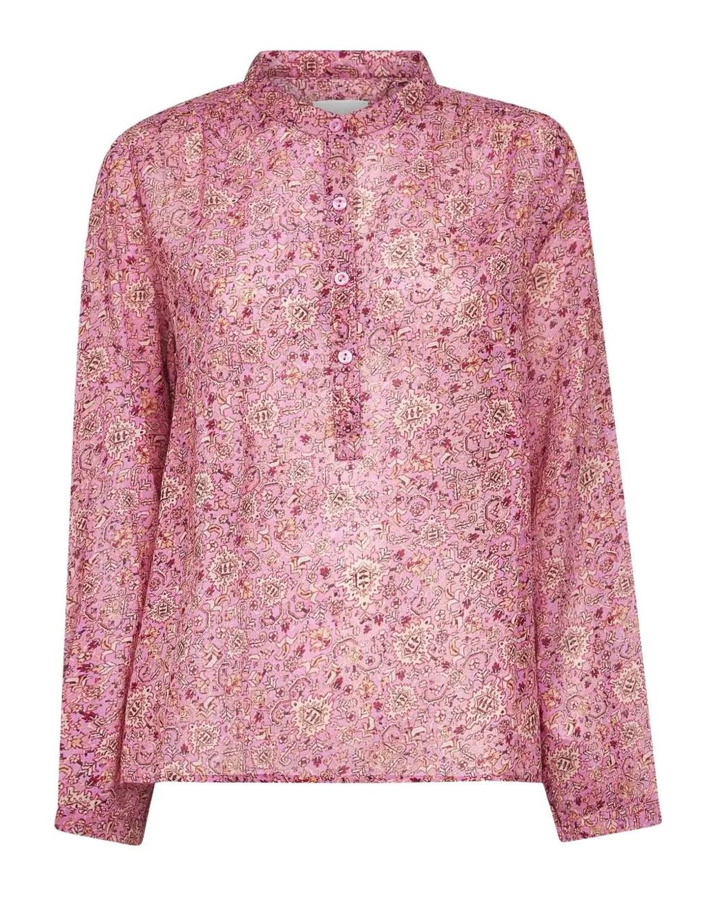 Isabel Marant Maria Floral-Print Band-Collar Shirt in Pink | Lyst