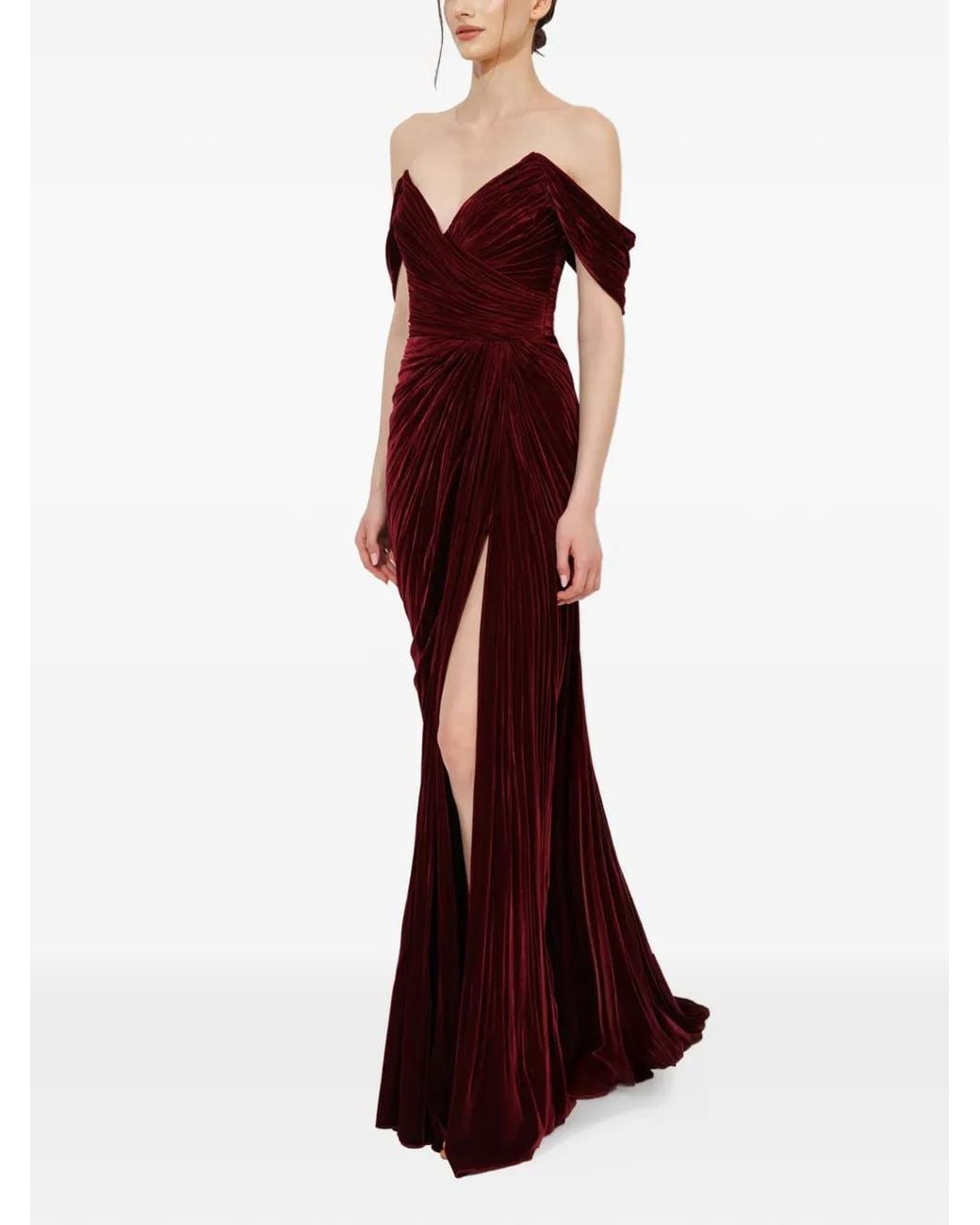 IRIS SERBAN Charlotte Off-Shoulder Slit Maxi Dress in Purple | Lyst