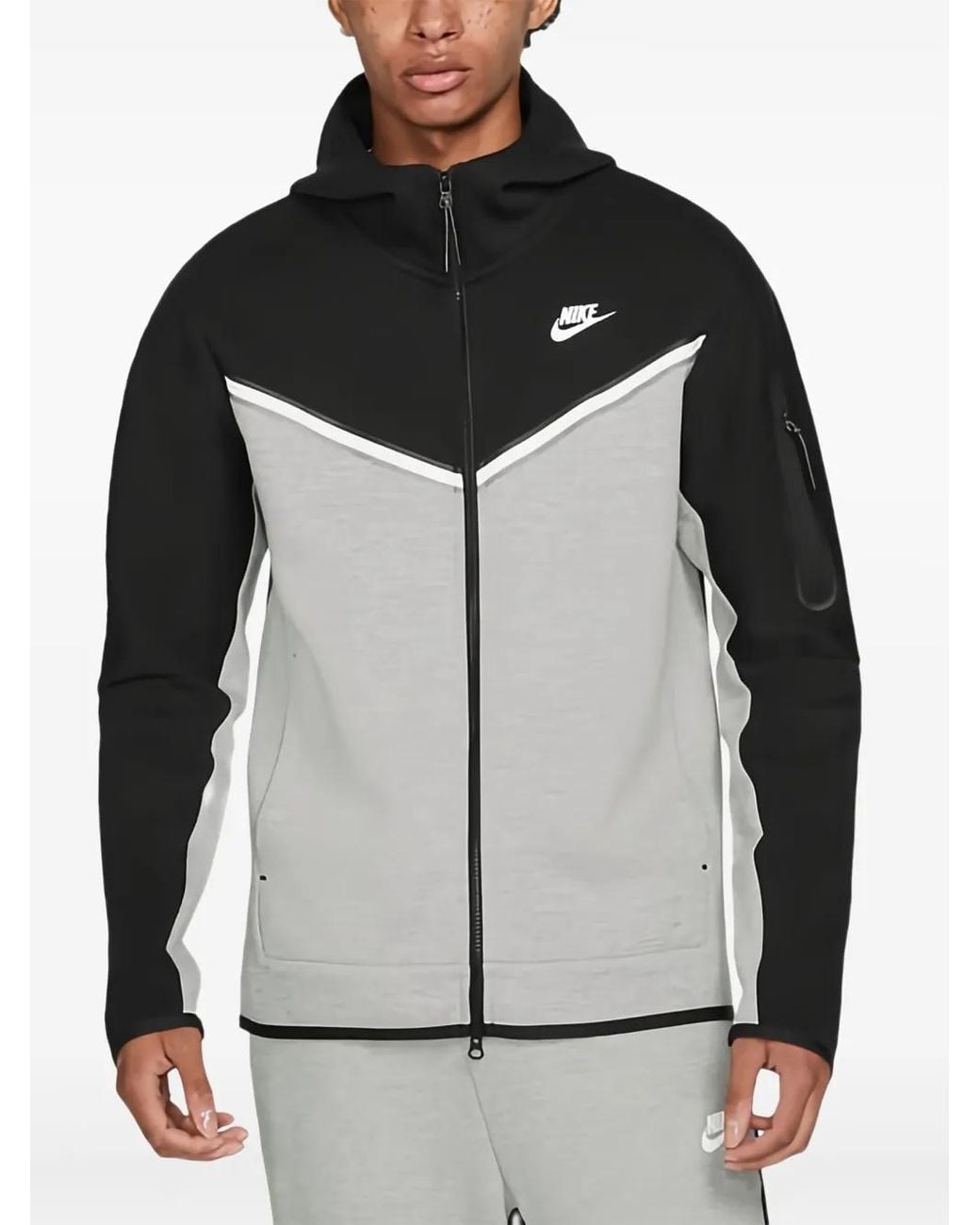 Nike Chevron-Panel Tech Fleece Hoodie in Gray for Men | Lyst