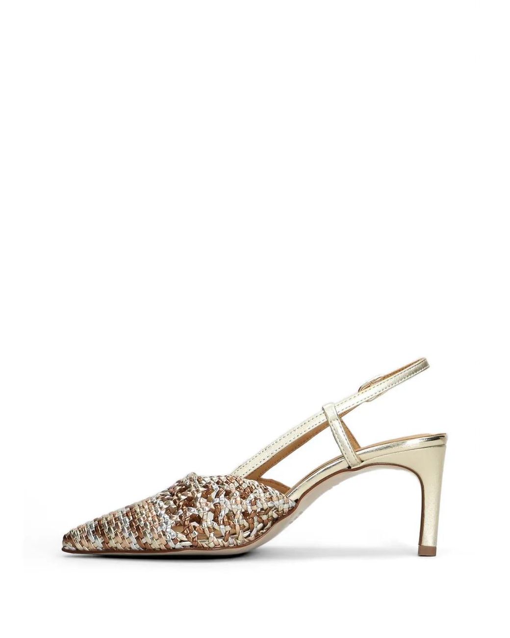 Pedro Miralles Mantua Metallic Woven Slingback Heeled Pumps in Natural ...