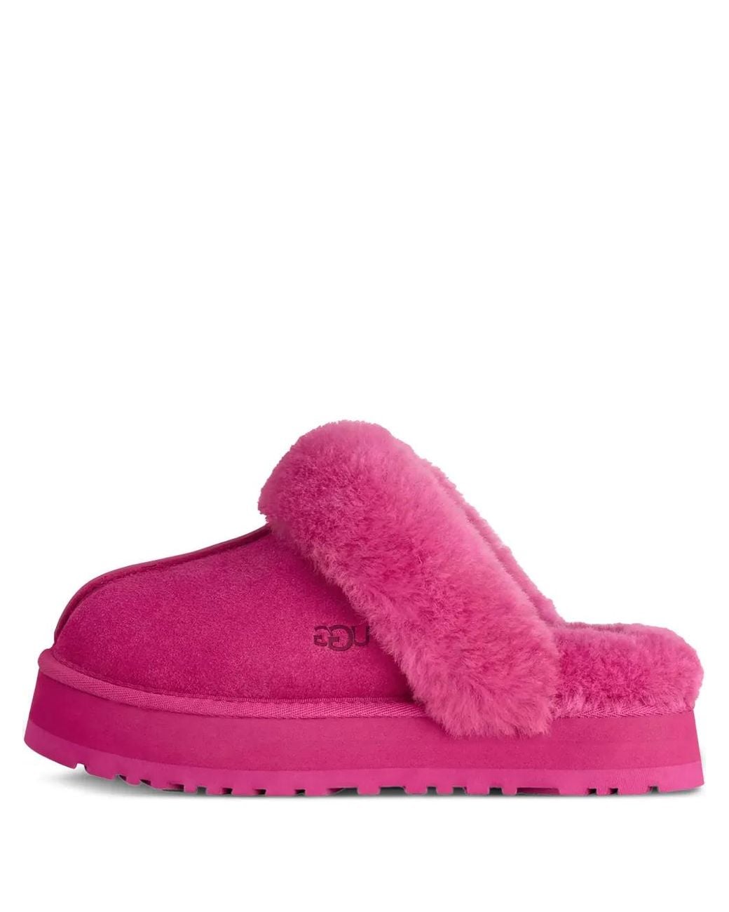 UGG Chaussons Disquette Bordées De Fourrure in Pink | Lyst UK