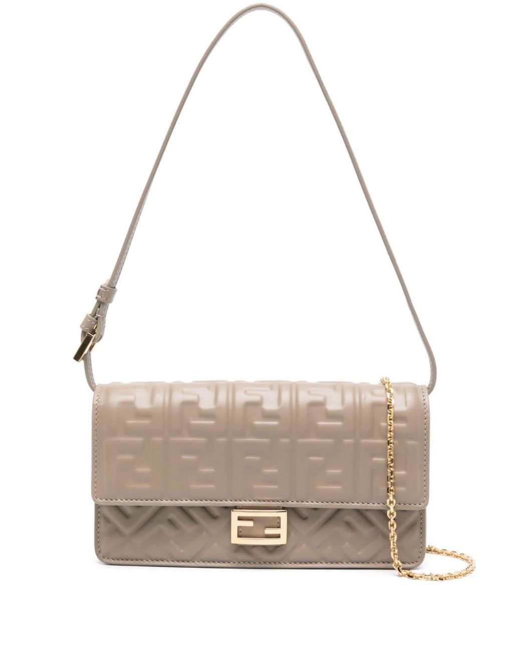 Fendi Wallet On Chain Baguette Shoulder Bag in Gray | Lyst