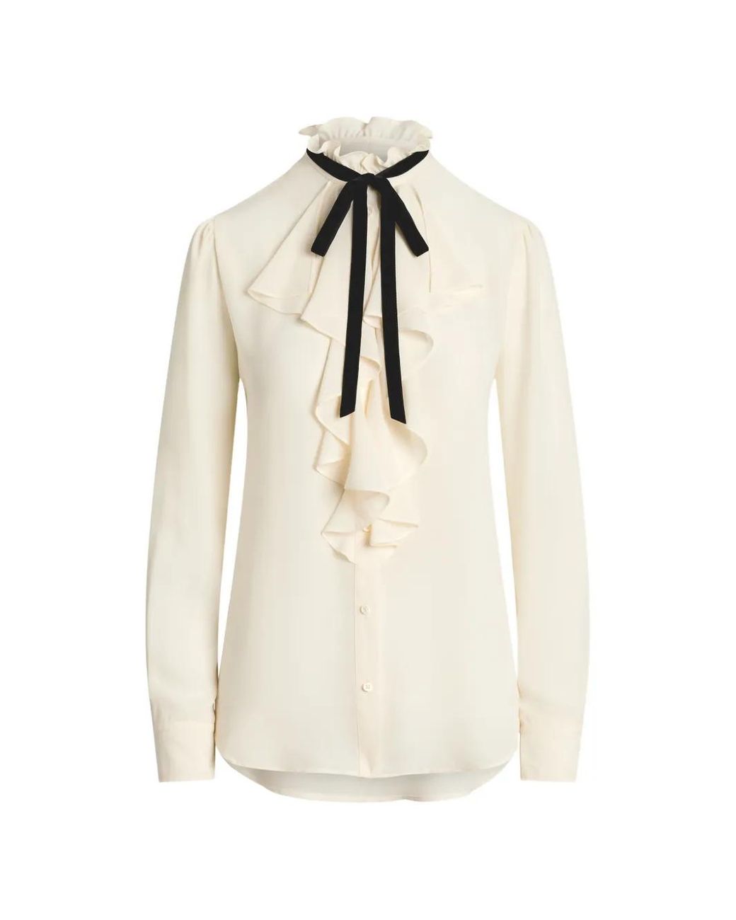 Ralph Lauren Ruffled-Neck Blouse in White | Lyst