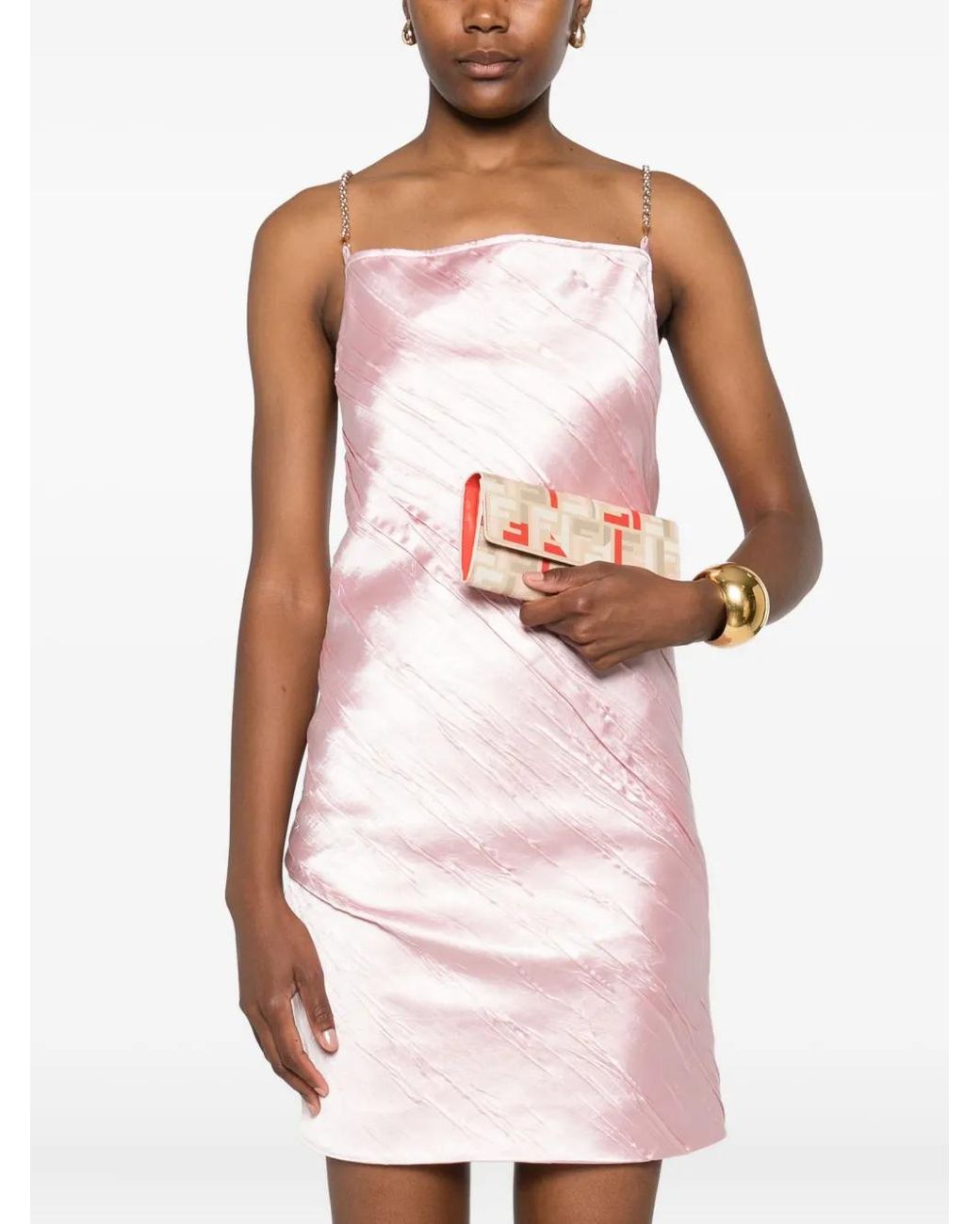 Fendi Ff Fabric Continental With Chain Pouch in Pink | Lyst