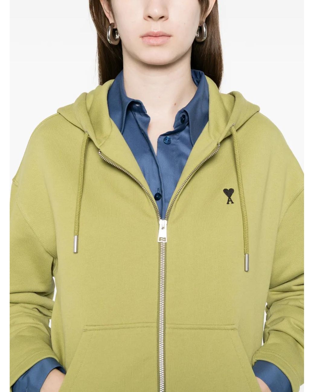 Ami Paris Ami De Coeur Zip-Up Hoodie in Green | Lyst UK