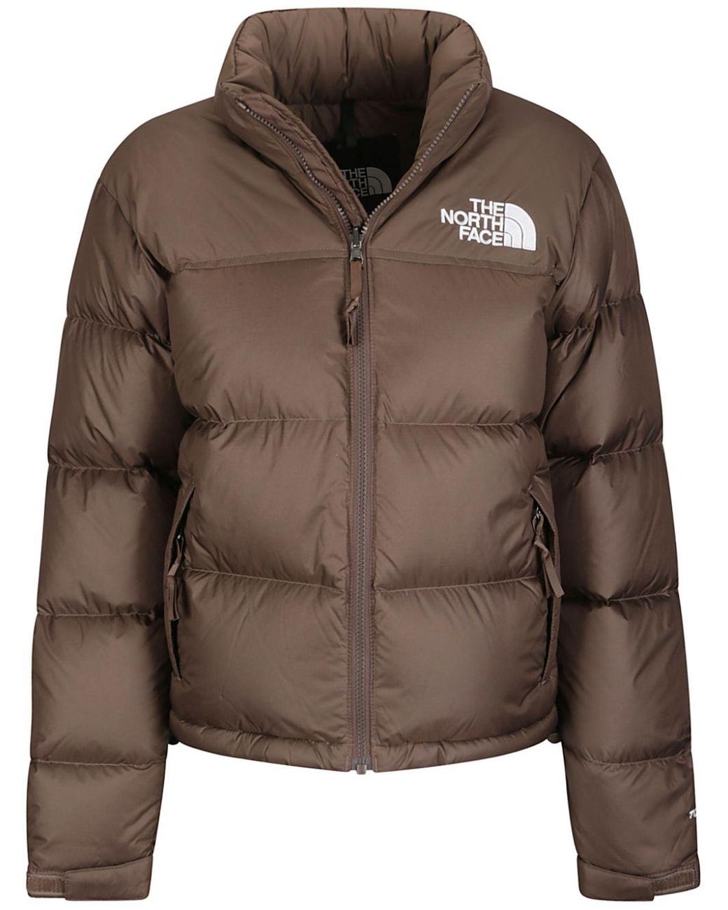 The North Face Logo Puffer Jacket in Brown | Lyst