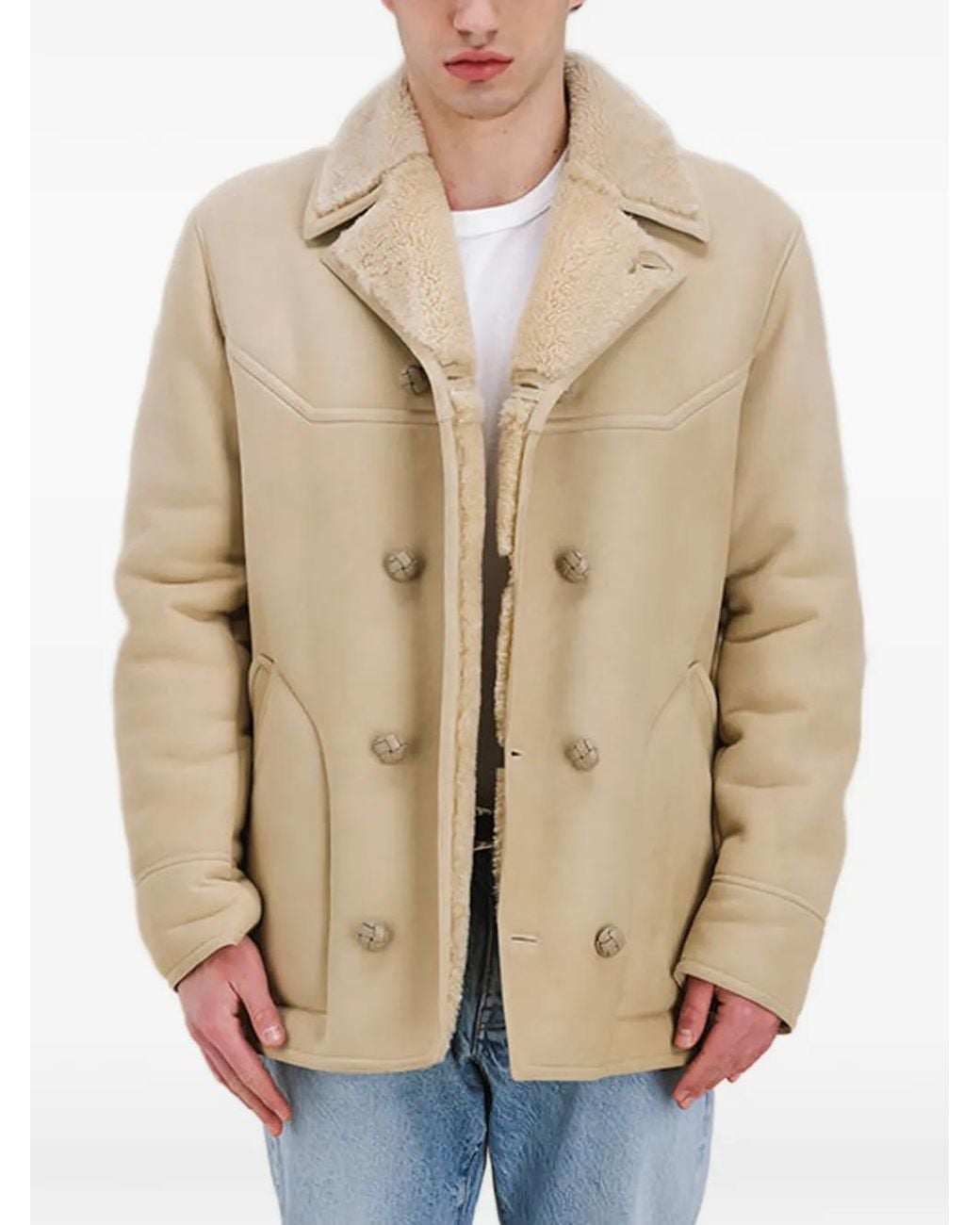 Fortela New Lemans Double-Breasted Shearling Jacket in Natural for Men ...