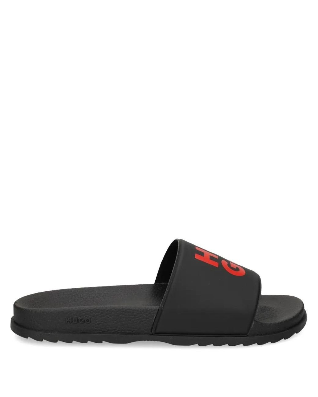 HUGO Logo-Print Pool Slides in Black for Men | Lyst