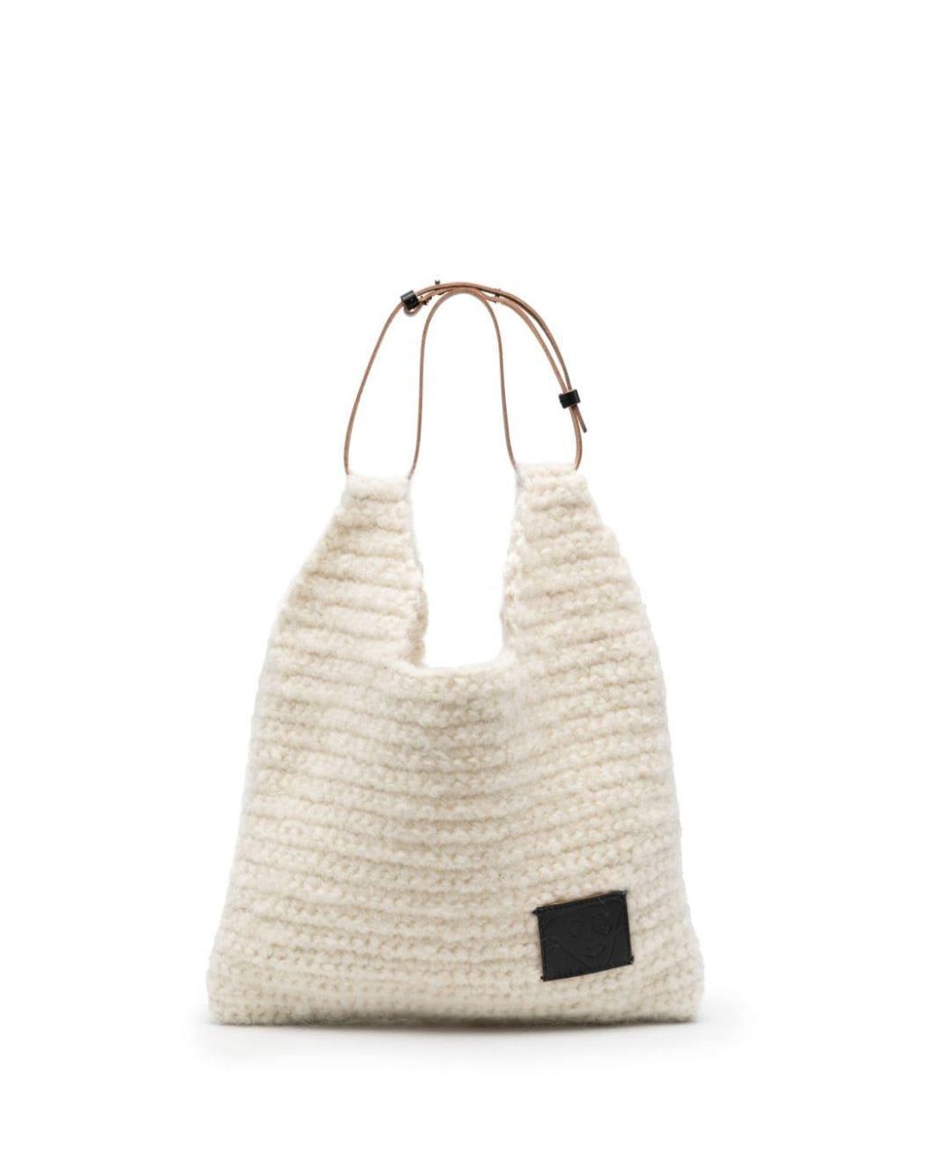 Plan C Mohair Knit Logo Tote Bag in White | Lyst