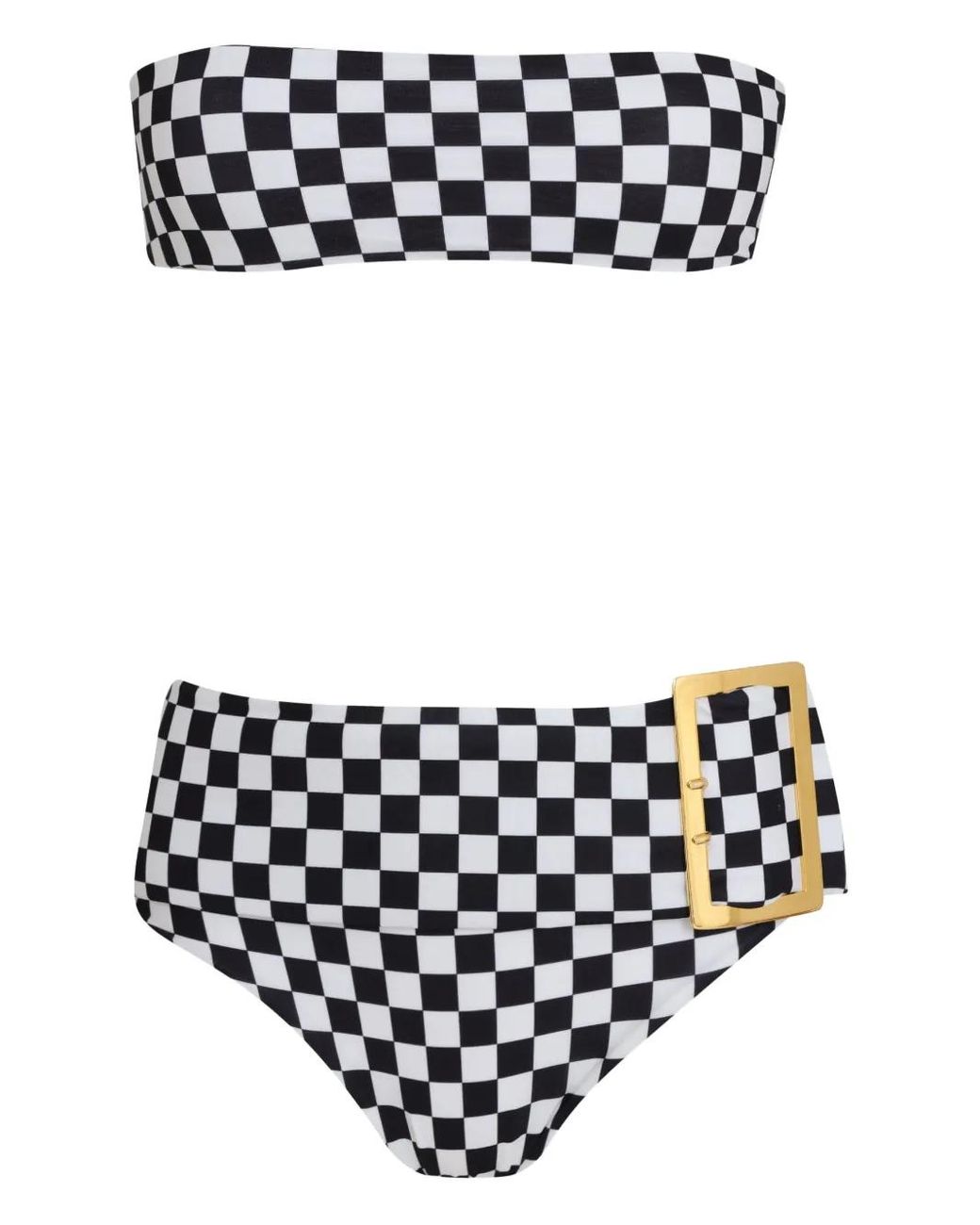Amir Slama Check-Print Belted Bikini Set in White | Lyst