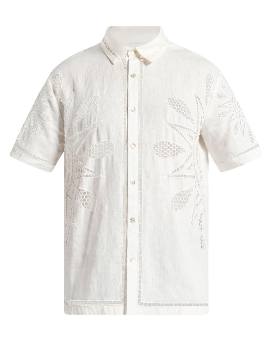 FARM Rio Lace-panelling Linen Shirt in White for Men | Lyst