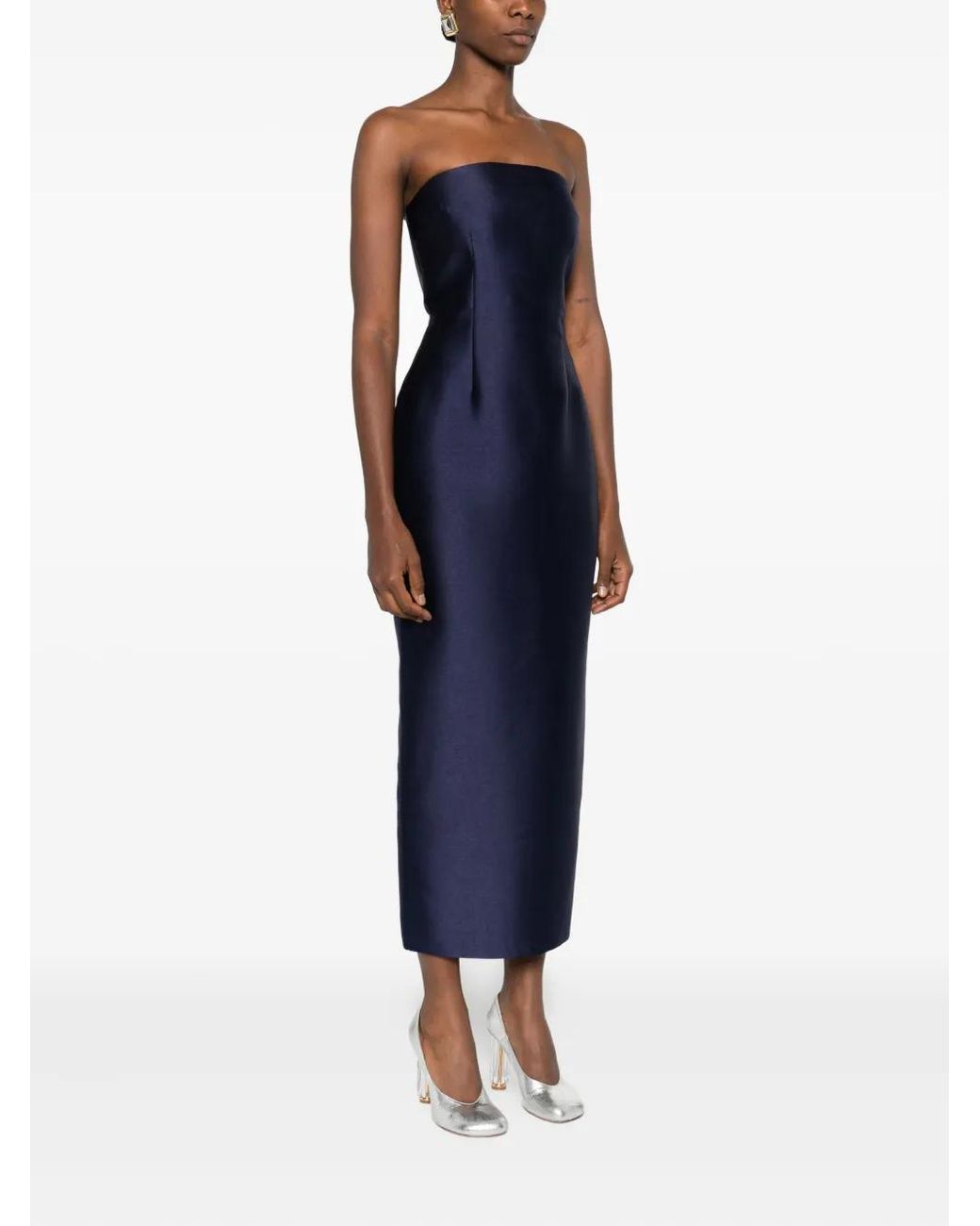 Solace London Midaxi Strapless Midi Dress in Blue | Lyst