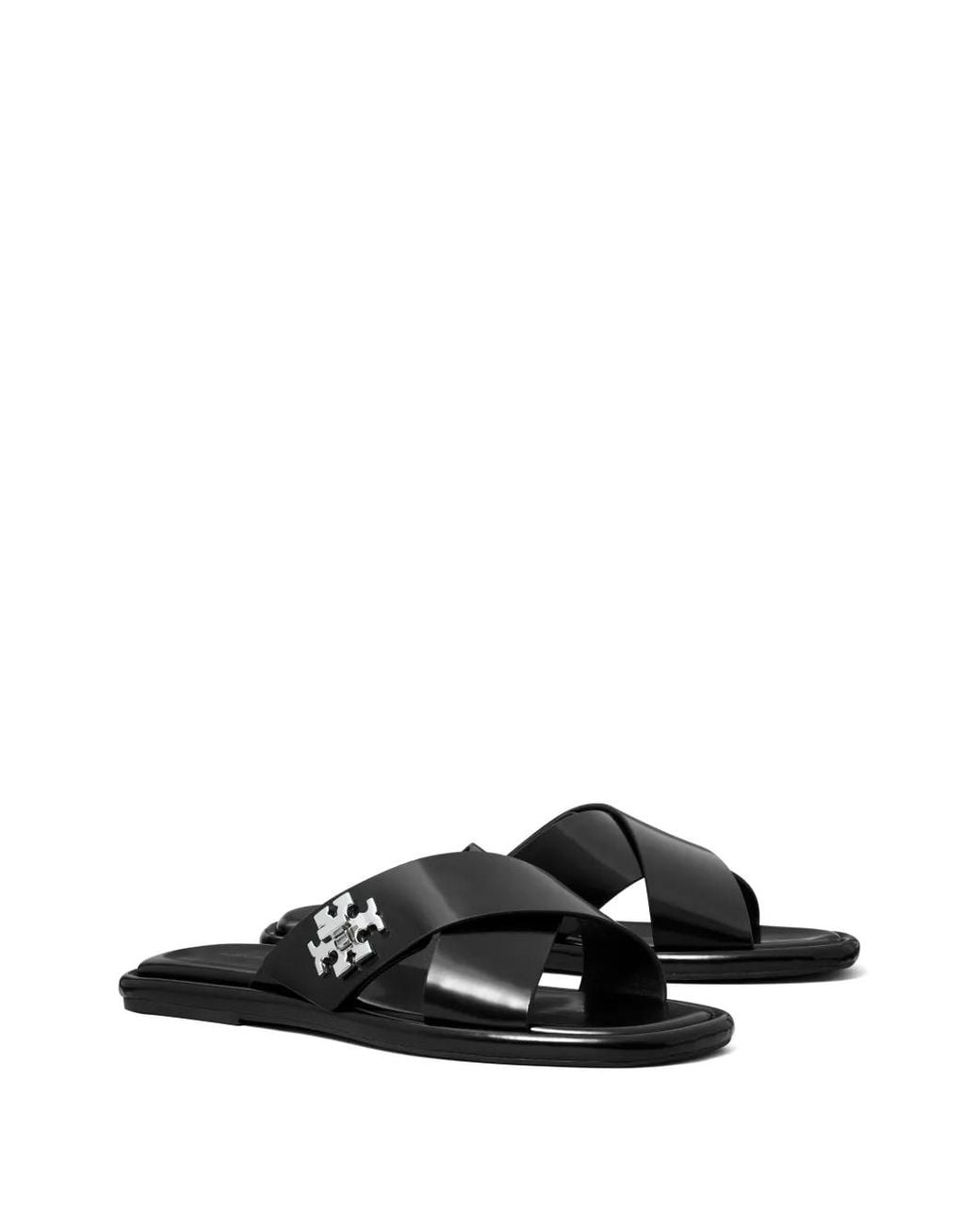 Tory Burch T-Lock Slides in Black | Lyst