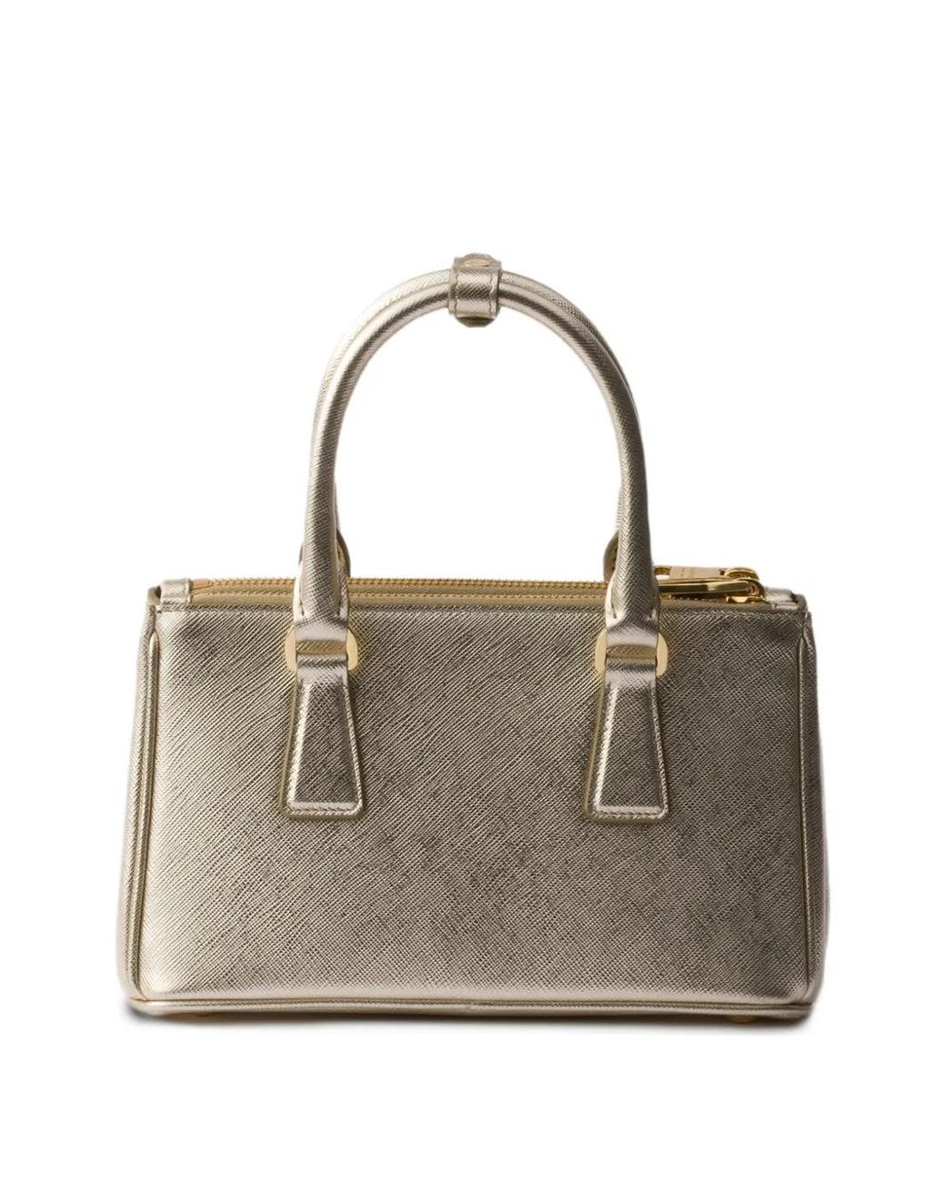 Prada Mini Galleria Leather Triangle-Logo Tote Bag in Metallic | Lyst