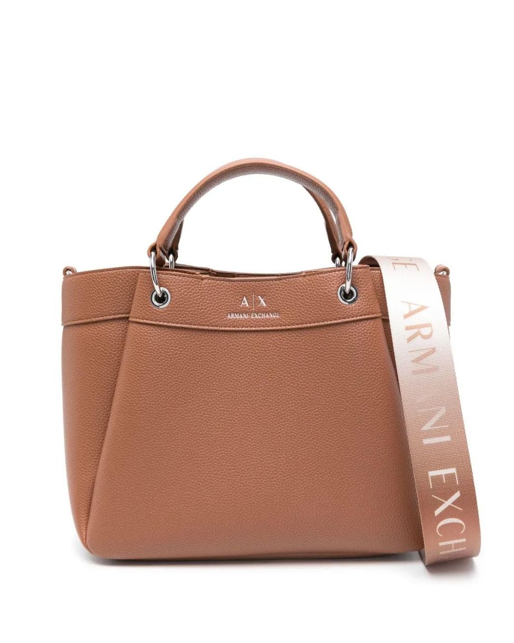 ARMANI EXCHANGE Medium Logo-Stamp Tote Bag in Brown | Lyst