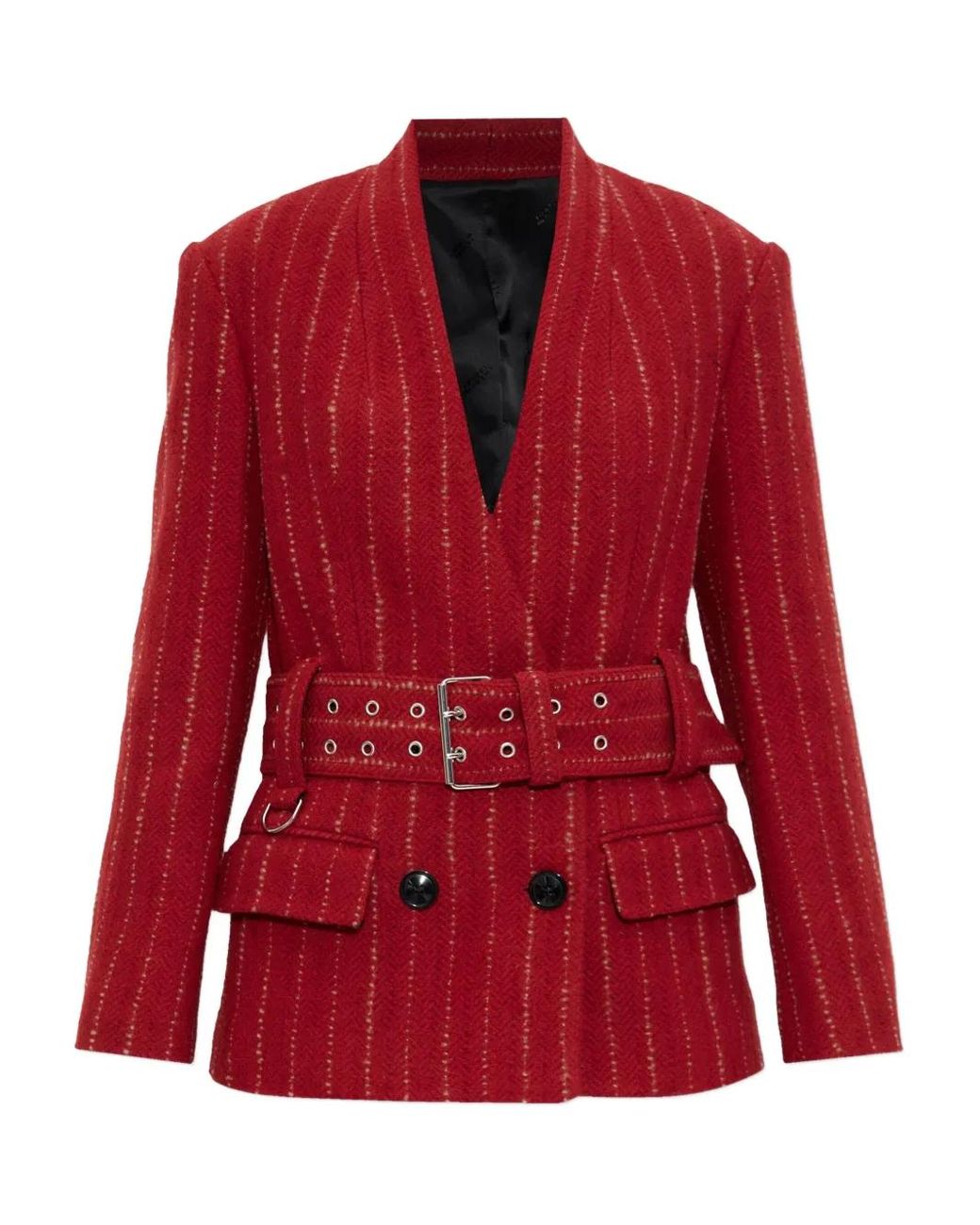 Isabel Marant Pinstripe Belted Jacket in Red | Lyst
